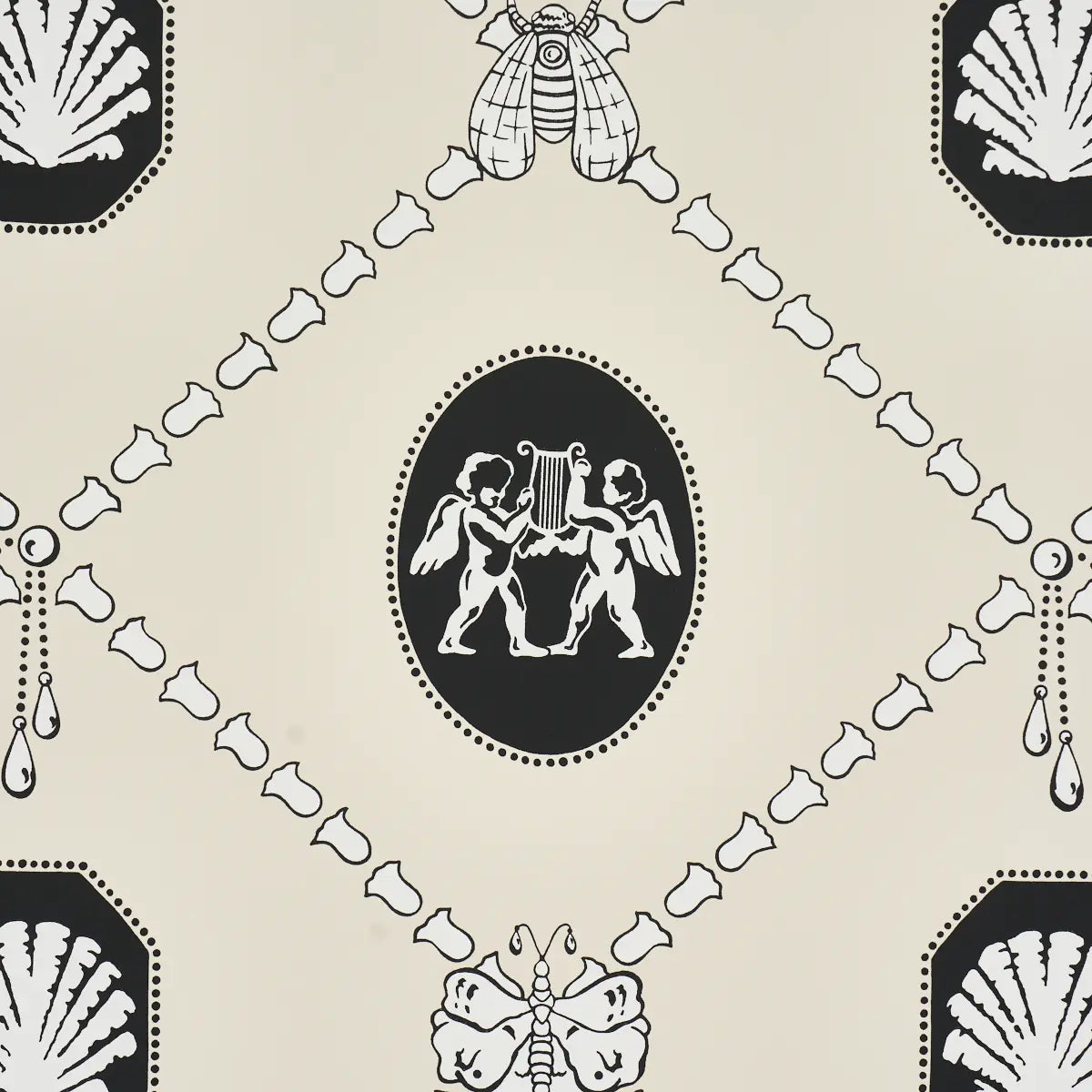 Schumacher Edith Wallpaper Black & Ivory | Fabric Bistro | Columbia ...