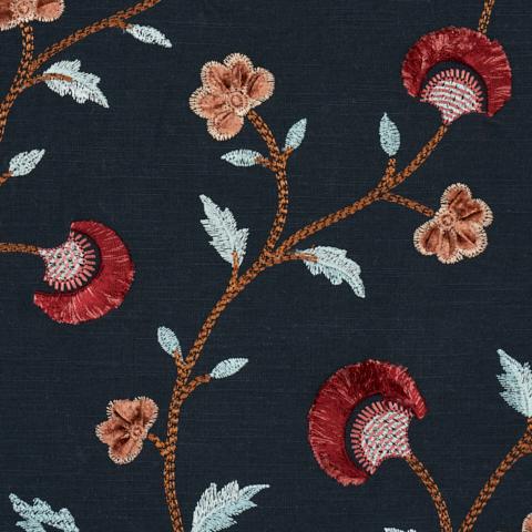 Schumacher Iyla Embroidery Fabric Midnight & Rouge | Fabric Bistro ...