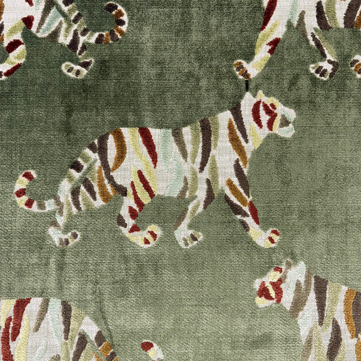 Velvet Animal Pattern Green Brown Tiger Upholstery Fabric | Fabric ...