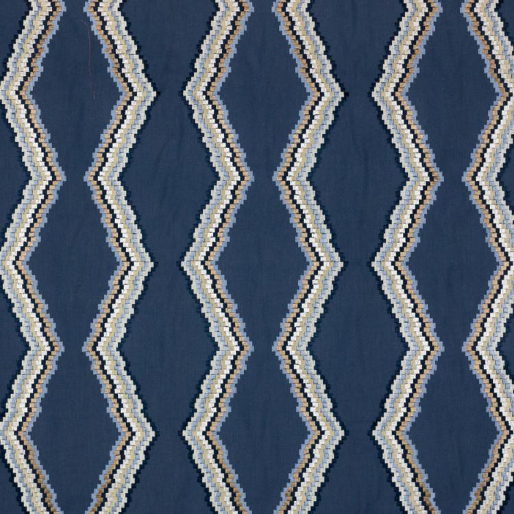 Tiberon Stripe Navy Blue White Gray Beige Geometric Embroidered Draper ...