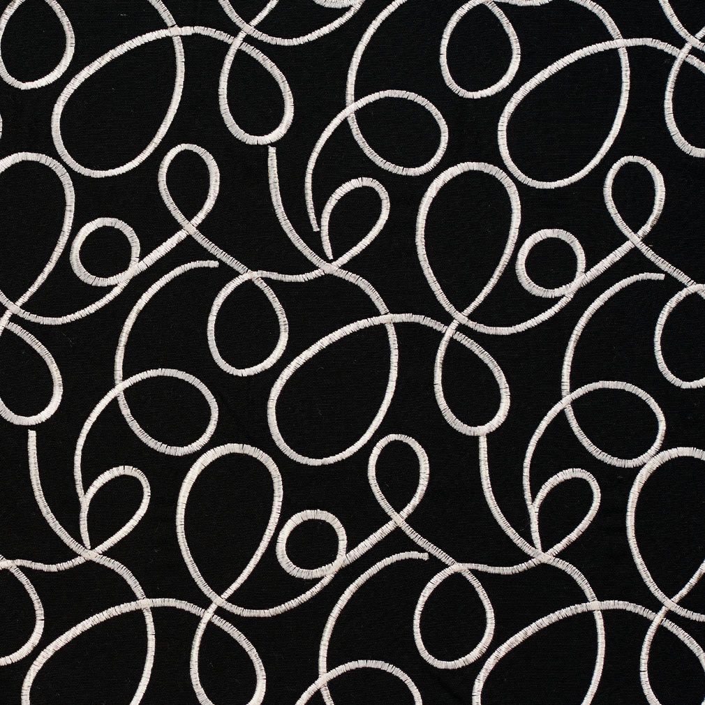 Linen Fabric Black White Embroidered Squiggly | Fabric Bistro ...