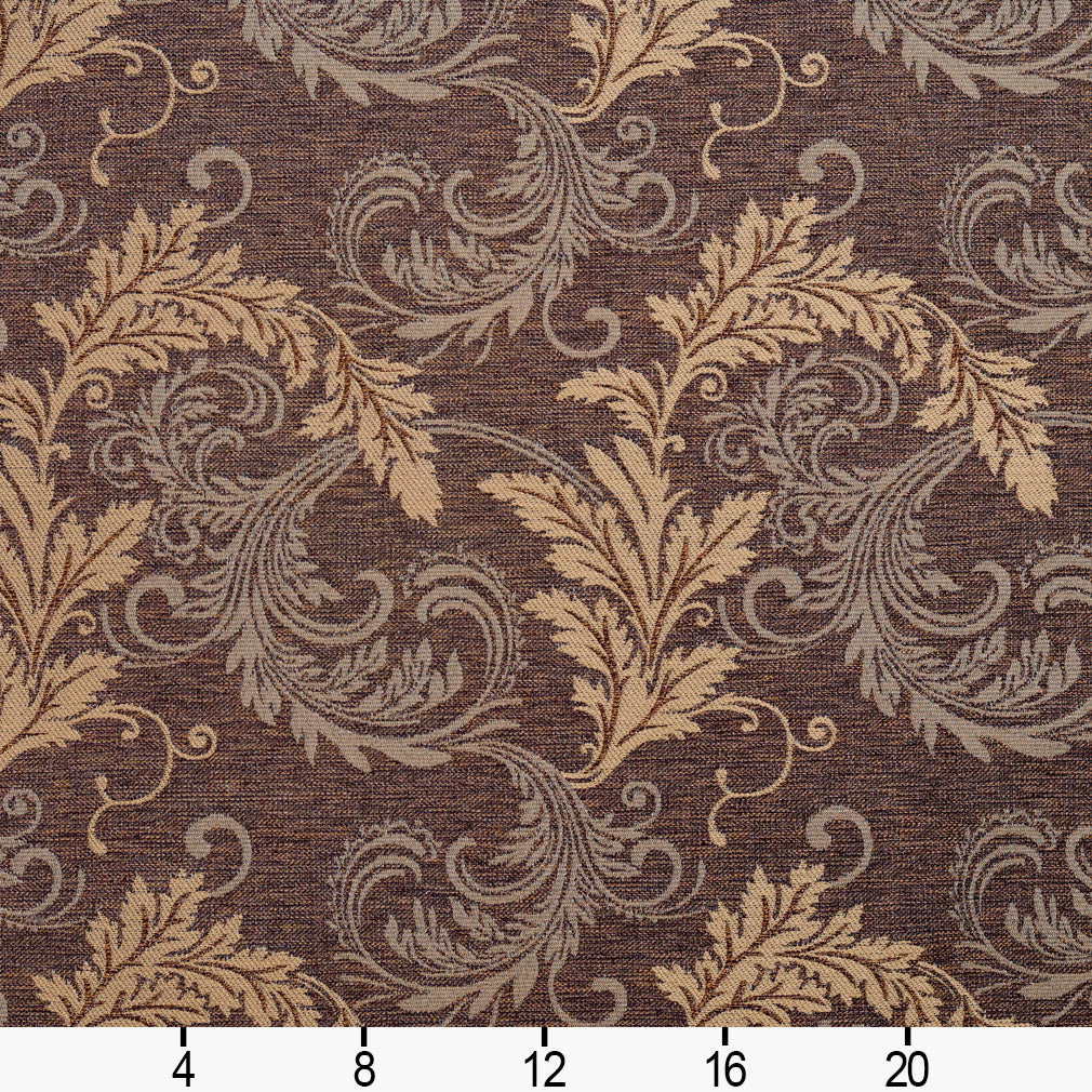 Upholstery Drapery Botanical Fabric Brown Java Leaf | Fabric Bistro ...