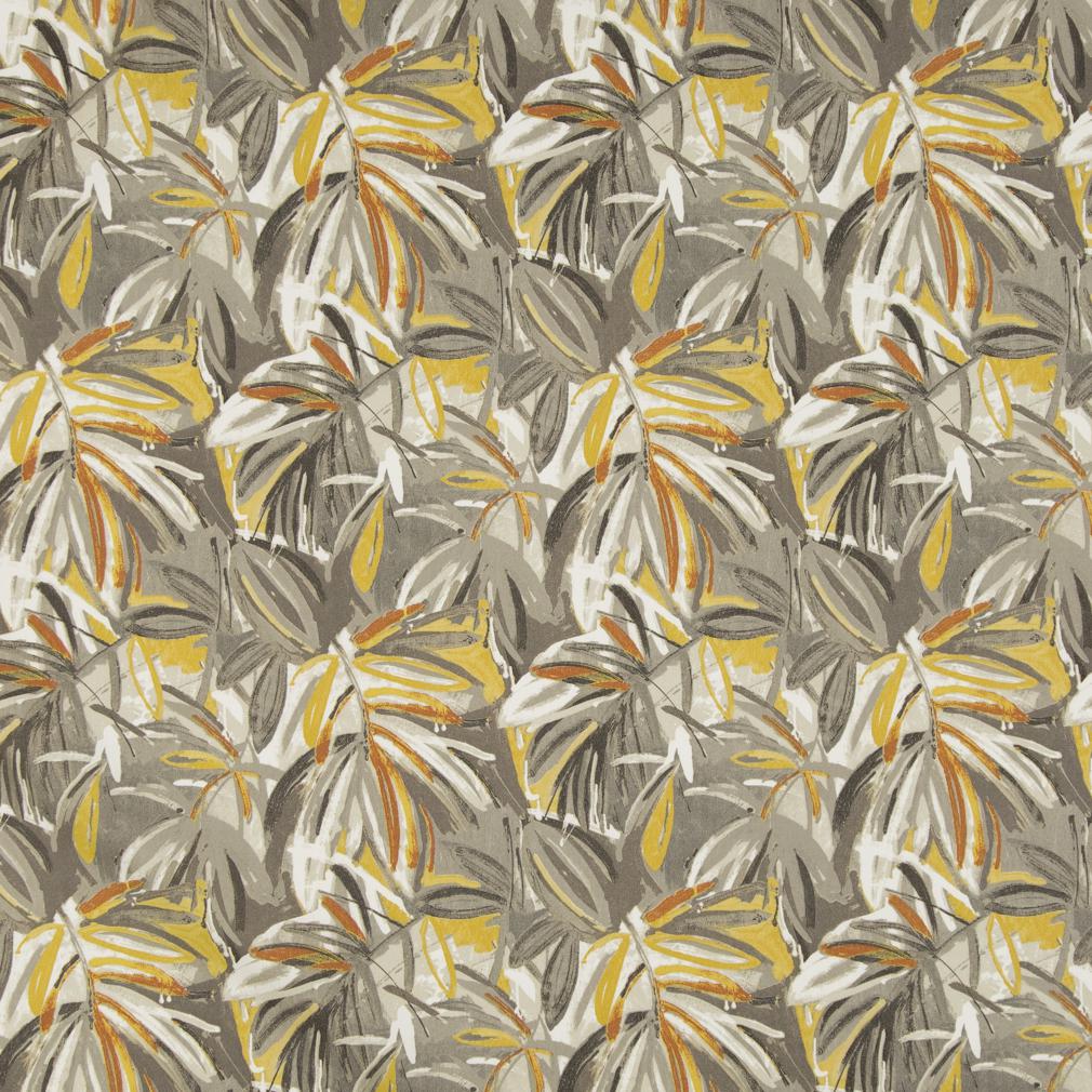 Leaves Upholstery Drapery Fabric Yellow Gray Captiva | Fabric Bistro ...