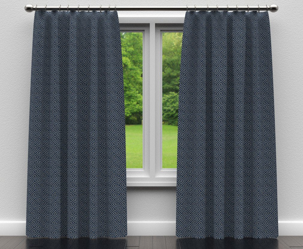 Upholstery Drapery Greek Key Fabric Navy Sapphire | Fabric Bistro ...