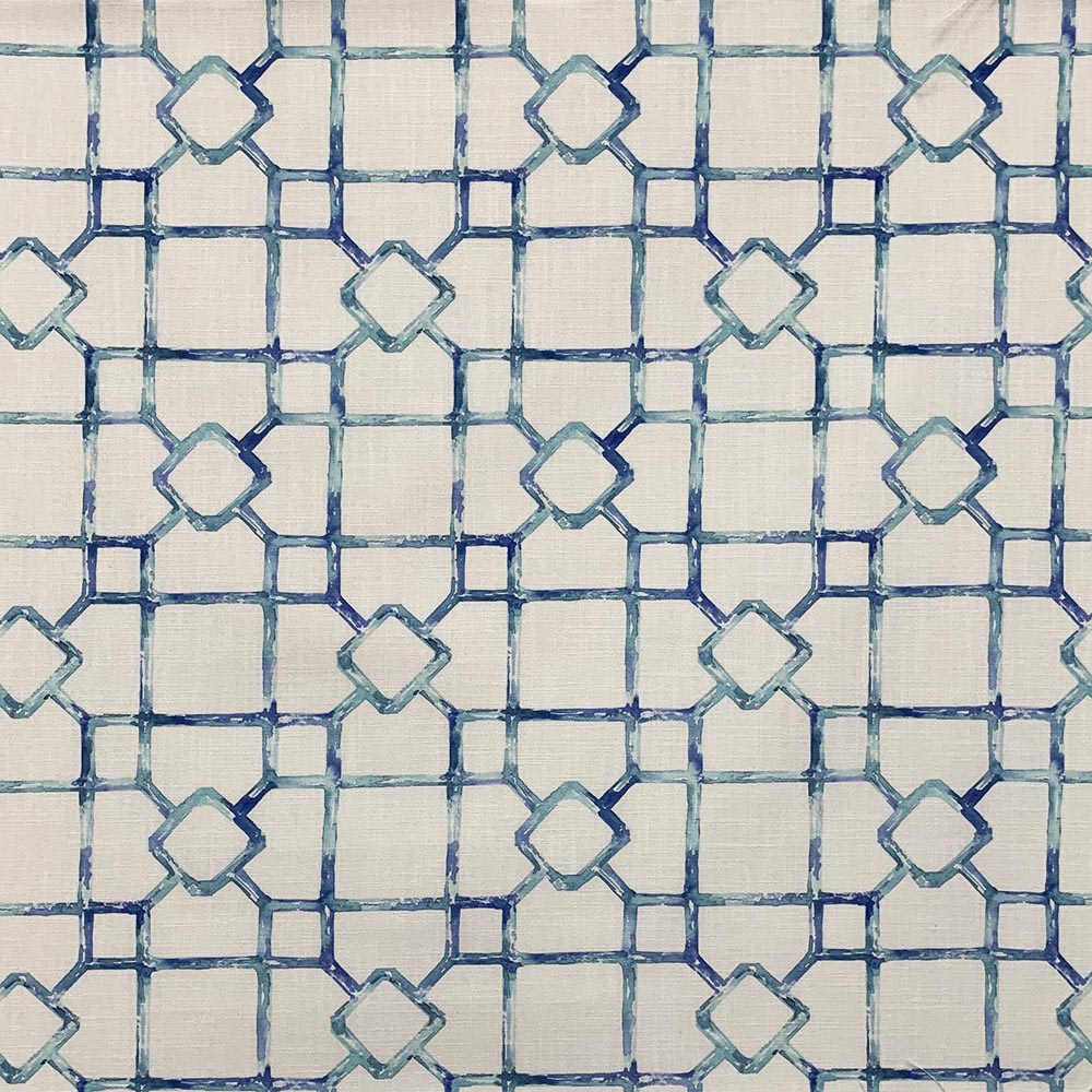 Blue Trellis Geometric Drapery Fabric | Fabric Bistro | Columbia | SC