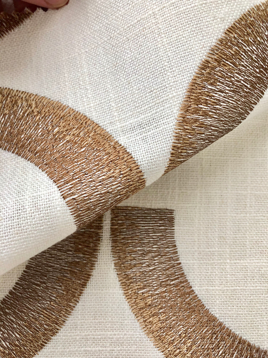 Introspective Embroidered Brown Geometric Cotton Linen Drapery Fabric ...