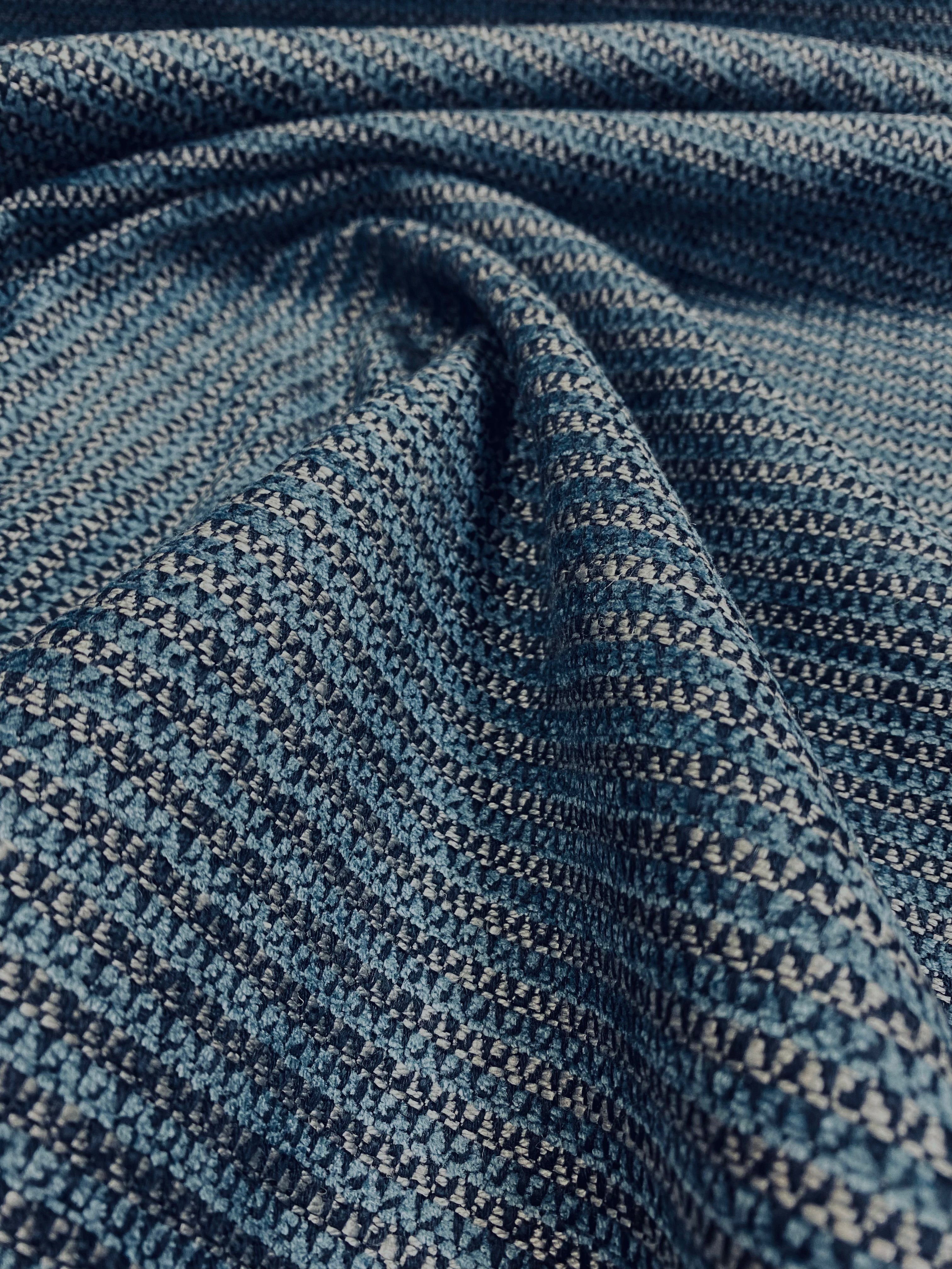 French Blue Grey Geometric Uph Fabric | Fabric Bistro | Columbia | SC