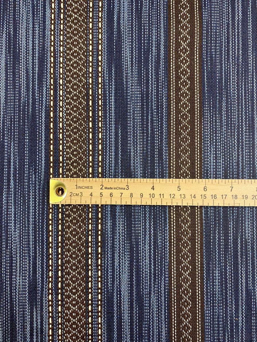 Blue Brown Stripe Geometric Upholstery Fabric| Fabric Bistro |Columbia | SC